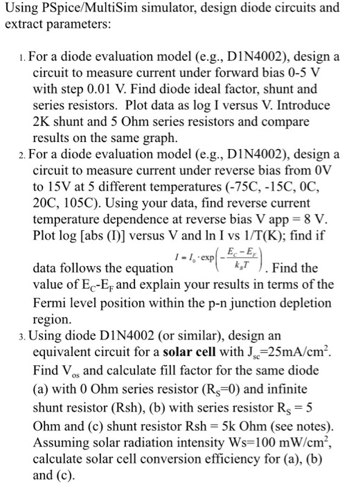 Using PSpice/MultiSim simulator, design diode | Chegg.com