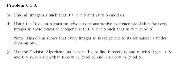 Solved Problem 6.1.6 (a) Find all integers x such that 0