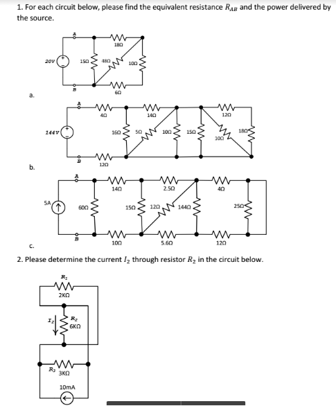 Solved For each circuit below, please find the equivalent | Chegg.com
