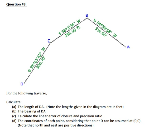 Solved For the following traverse, Calculate: a)The length | Chegg.com