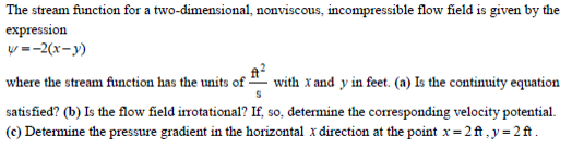 Solved The stream function for a two-dimensional, | Chegg.com