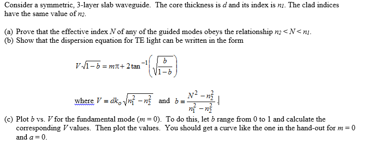 Solved Consider a symmetric, 3-layer slab waveguide. The | Chegg.com