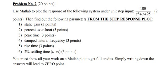 Solved Problem No. 2 (20 points) Use Matlab to plot the | Chegg.com