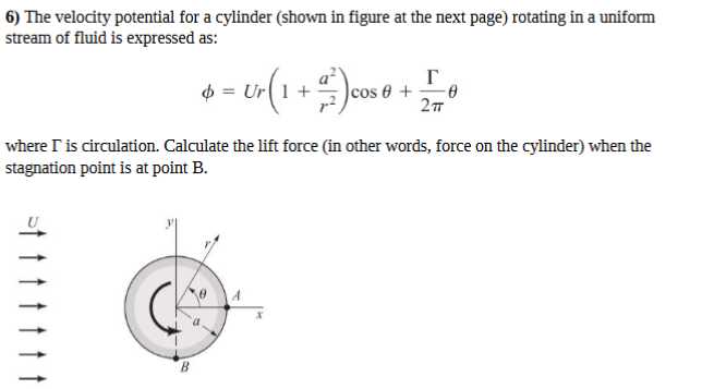 Solved 6) The velocity potential for a cylinder (shown in | Chegg.com