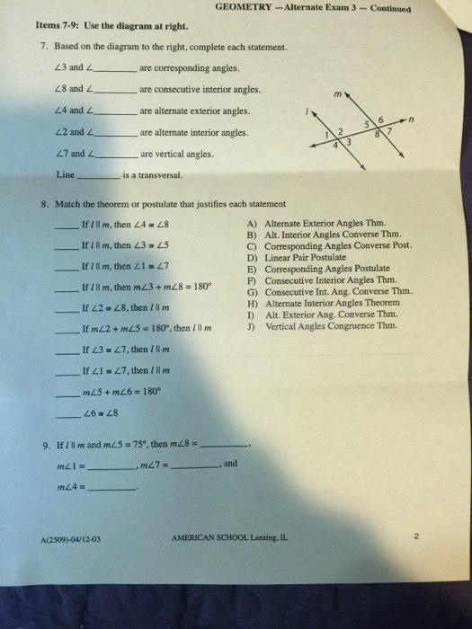 Solved Based On The Diagram To The Right Complete Each