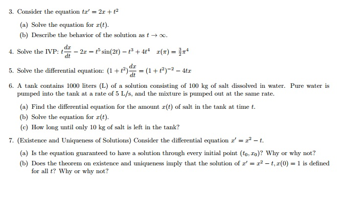 Solved Consider the equation tx' = 2x + t^2 Solve the | Chegg.com