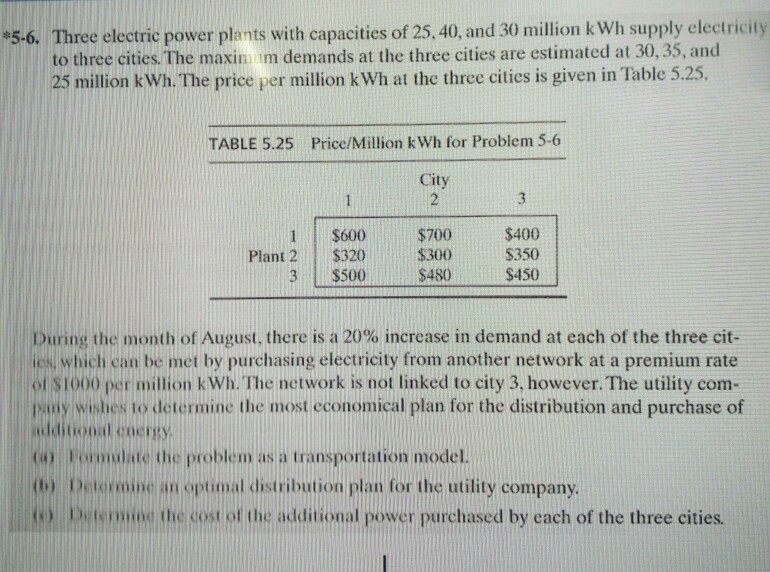 Solved "S-6. Three electric power plants with capacities of | Chegg.com