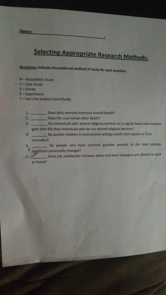 Solved Selecting Appropriate Research Methods: Directions: | Chegg.com
