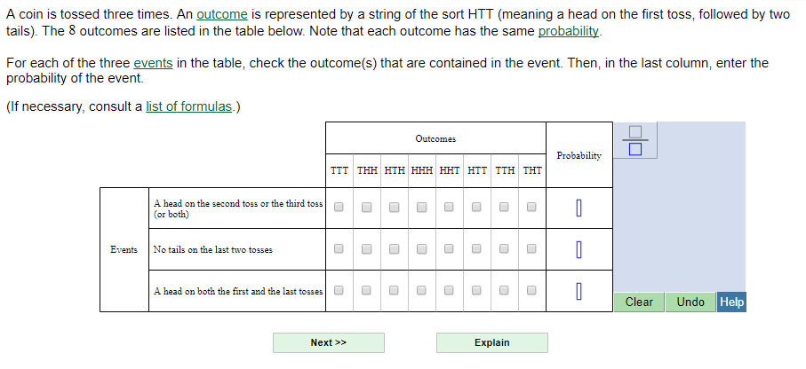 Solved A coin is tossed three times. An outcome is | Chegg.com