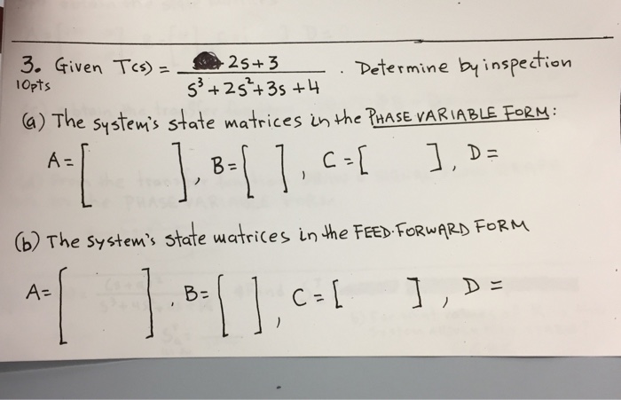 Solved: Given T(s) = 2s + 3/5^3 + 2s^2 + 3s + 4. Determine... | Chegg.com