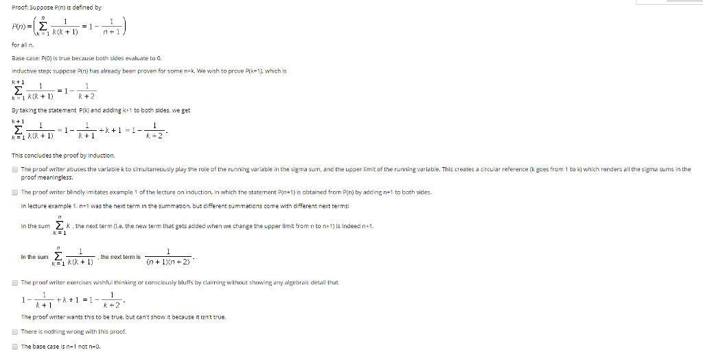 Solved Proof: Suppose P(n) is defined by An) = 1 k(k + 1) | Chegg.com