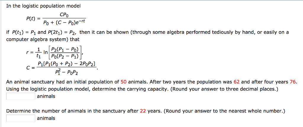 Solved In the logistic population model P(t) = CP_0/P_0 + | Chegg.com
