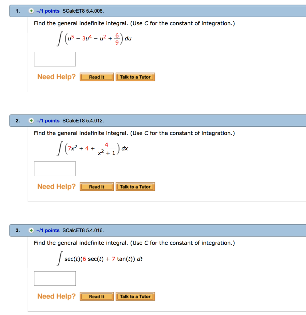 Solved 1. -/1 points SCalcET8 5.4.008 Find the general | Chegg.com