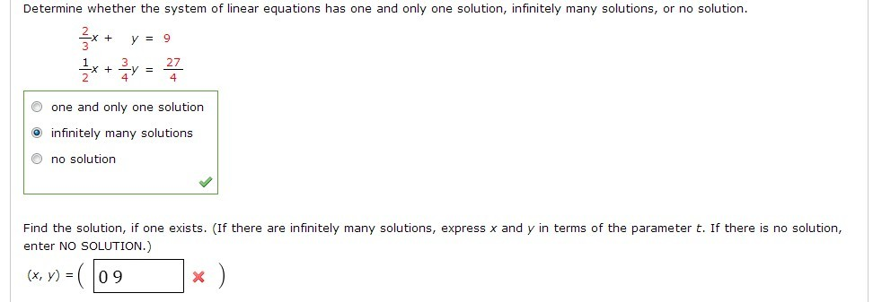 Solved Determine whether the system of linear equations has | Chegg.com
