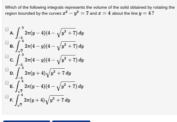 Solved Which of the following integrals represents the | Chegg.com