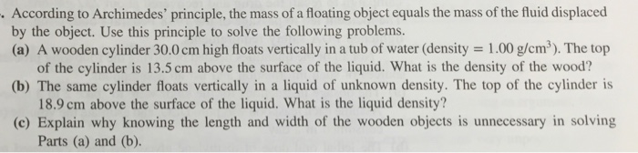 Solved According to Archimedes' principle, the mass of a | Chegg.com