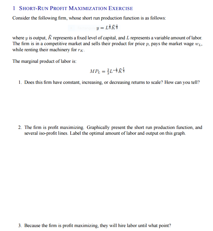 l SHORT-R PROFIT MAXIMIZATION EXERCISE UN Consider | Chegg.com
