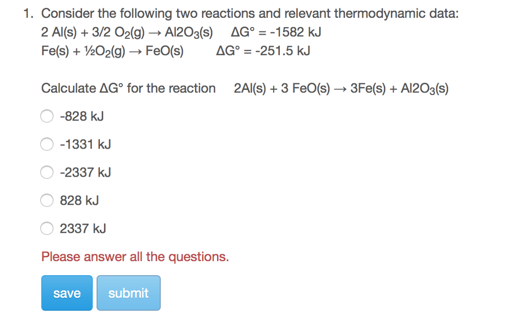 Solved 1. Consider the following two reactions and relevant | Chegg.com