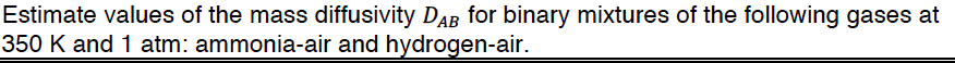 Solved Estimate values of the mass diffusivity Dab for | Chegg.com