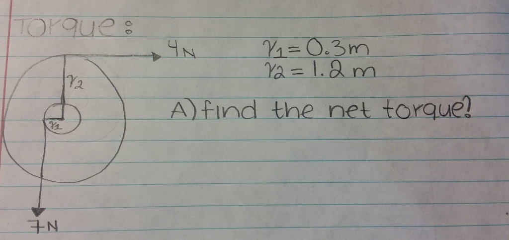 Solved Torque: r_1 = 0.3m r_2 = 1.2m A) find the net | Chegg.com