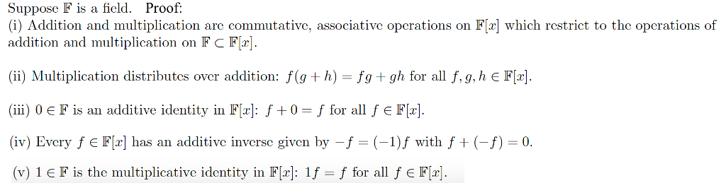 Solved Suppose F is a field. Proof: Addition and | Chegg.com