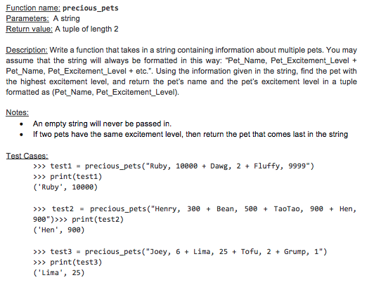 Solved Function name: precious_pets Parameters: A string | Chegg.com