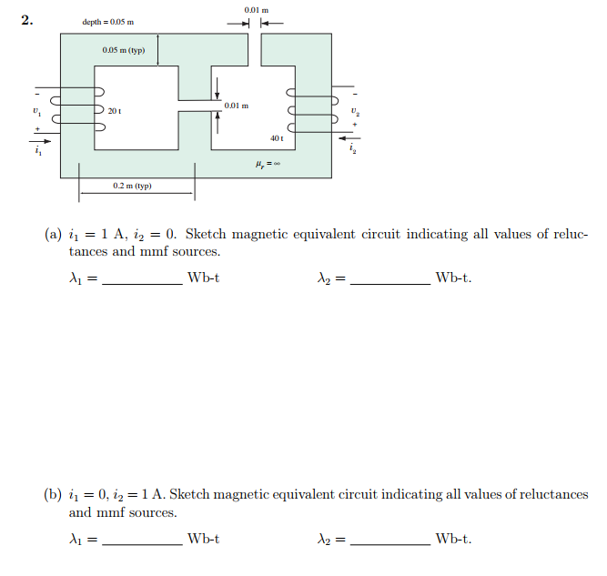 Solved (a) i_1 = 1 A, i_2 = 0. Sketch magnetic equivalent | Chegg.com
