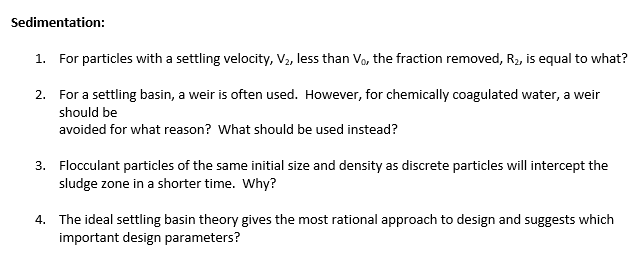 Solved Sedimentation 1. For particles with a settling | Chegg.com