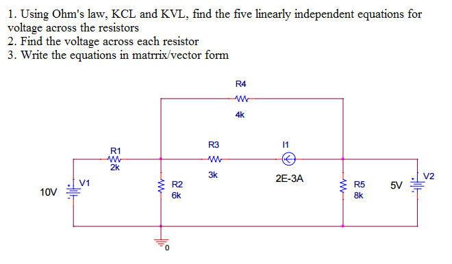 Solved Using Ohm's law, KCL and KVL, find the five linearly | Chegg.com