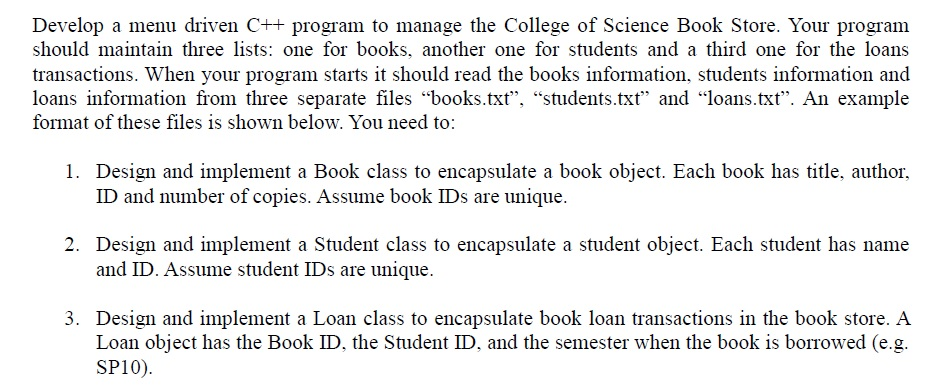 Solved Develop a menu driven C++ program to manage the | Chegg.com