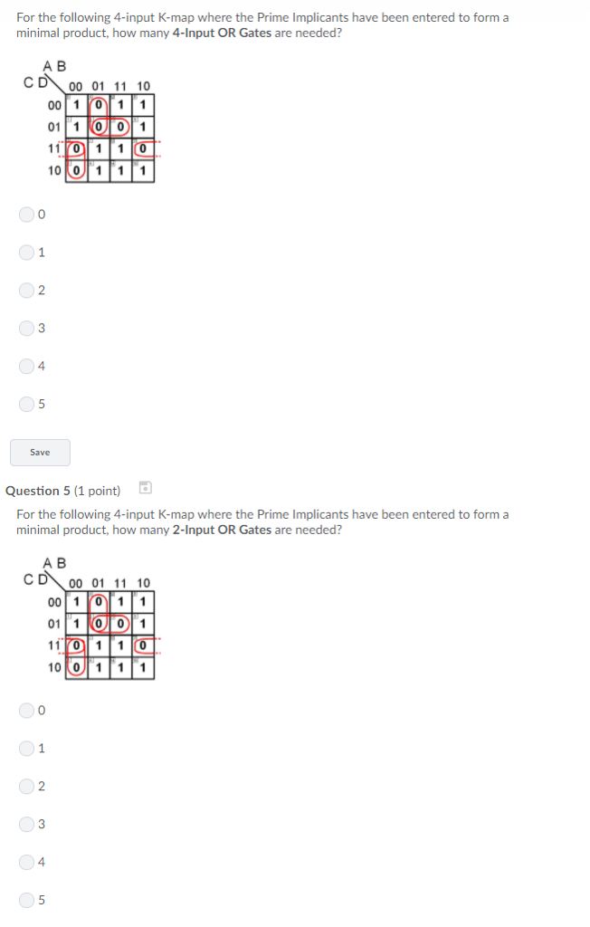 Solved For the following 4-input K-map where the Prime | Chegg.com