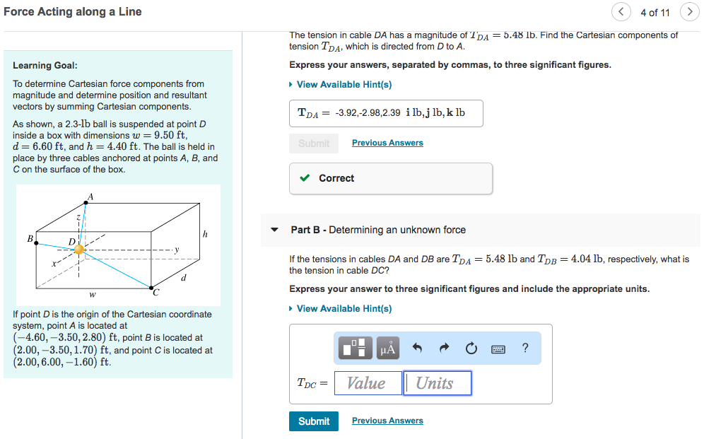 Solved Force Acting along a Line 4 of 11 > 5.48 lb. Find the | Chegg.com