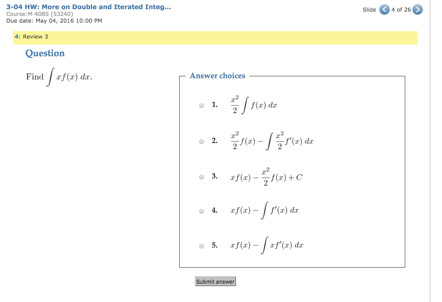 Solved Find integral xf(x) dx. | Chegg.com