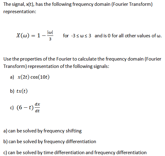 Solved The signal, x(t), has the following frequency domain | Chegg.com