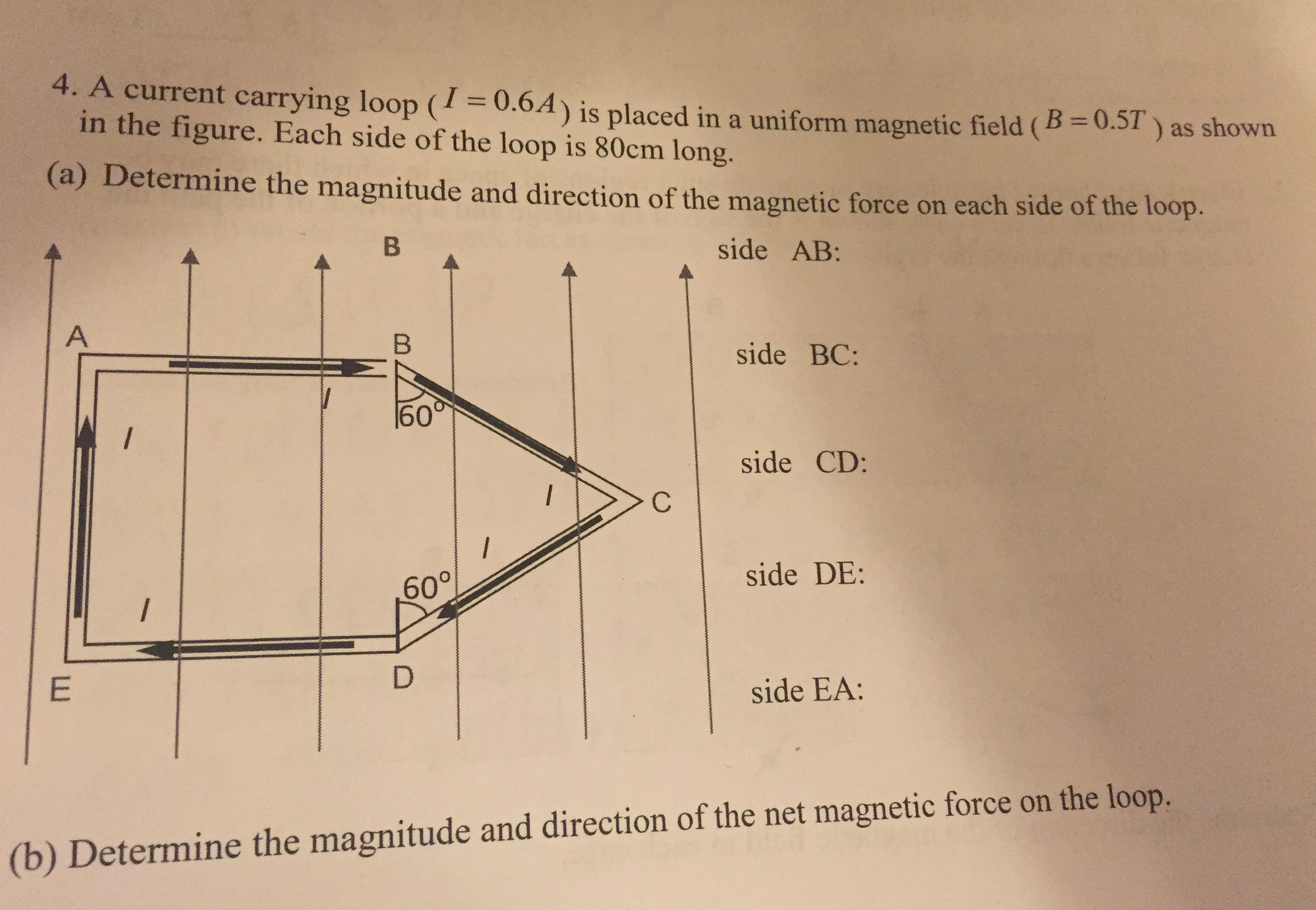 Solved A current carrying loop (I = 0.6 A) is placed in a | Chegg.com