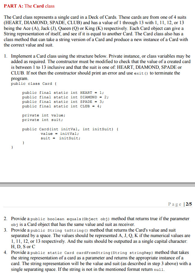 Solved PART A: The Card class The Card class represents a | Chegg.com