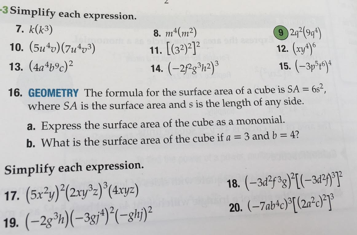 Solved Simplify each expression. k(k^3) m^4 (m^2) 2q^2 | Chegg.com