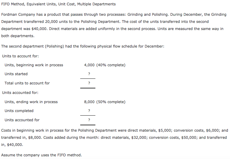 Solved FIFO Method, Equivalent Units, Unit Cost, Multiple | Chegg.com