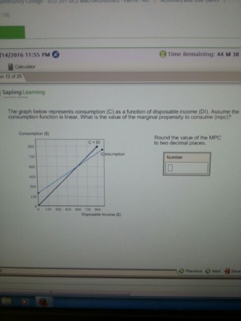 Solved The graph below represents consumption (C) as a | Chegg.com