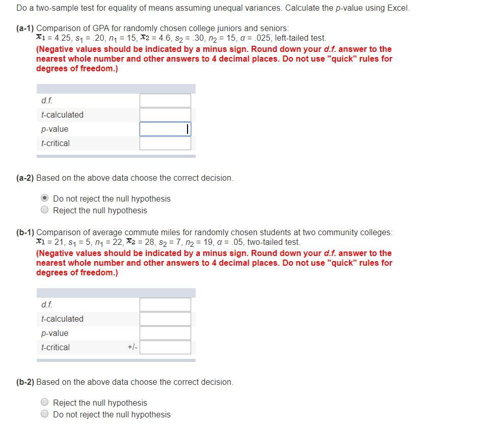 Solved Do a two-sample test for equality of means assuming | Chegg.com