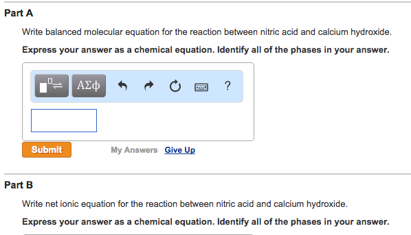 Solved Part A Write balanced molecular equation for the | Chegg.com
