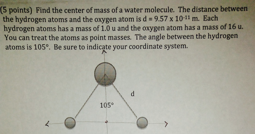 Find the center of mass of a water molecule. The | Chegg.com