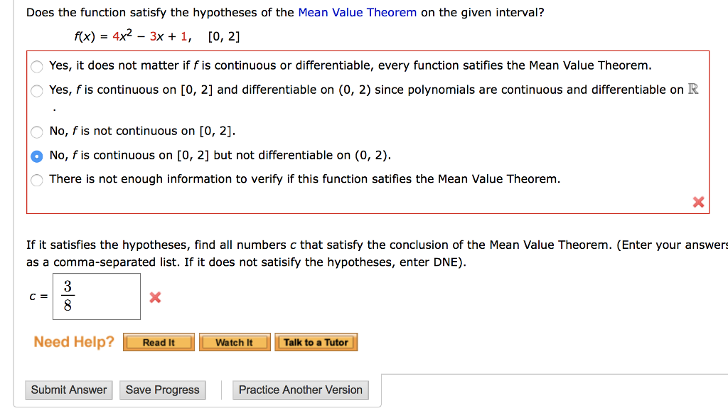 Solved Does the function satisfy the hypotheses of the Mean | Chegg.com