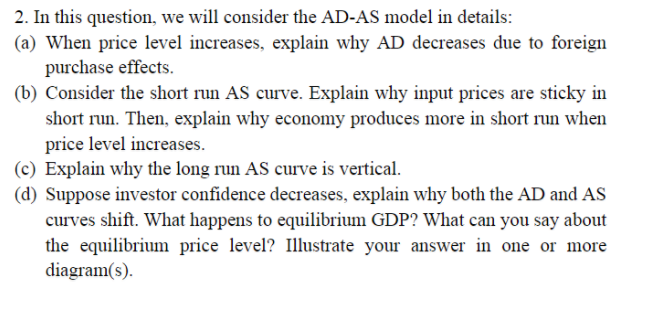 Solved In this question, we will consider the AD-AS model in | Chegg.com