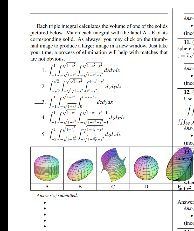 Ansn Each triple integral calculates the volume of | Chegg.com