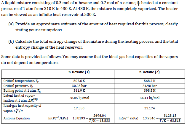Solved A liquid mixture consisting of 0.3 mol of n-hexane | Chegg.com