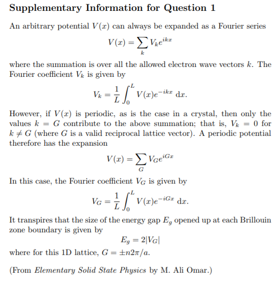 Solved The crystal potential in a 1D lattice can be thought | Chegg.com
