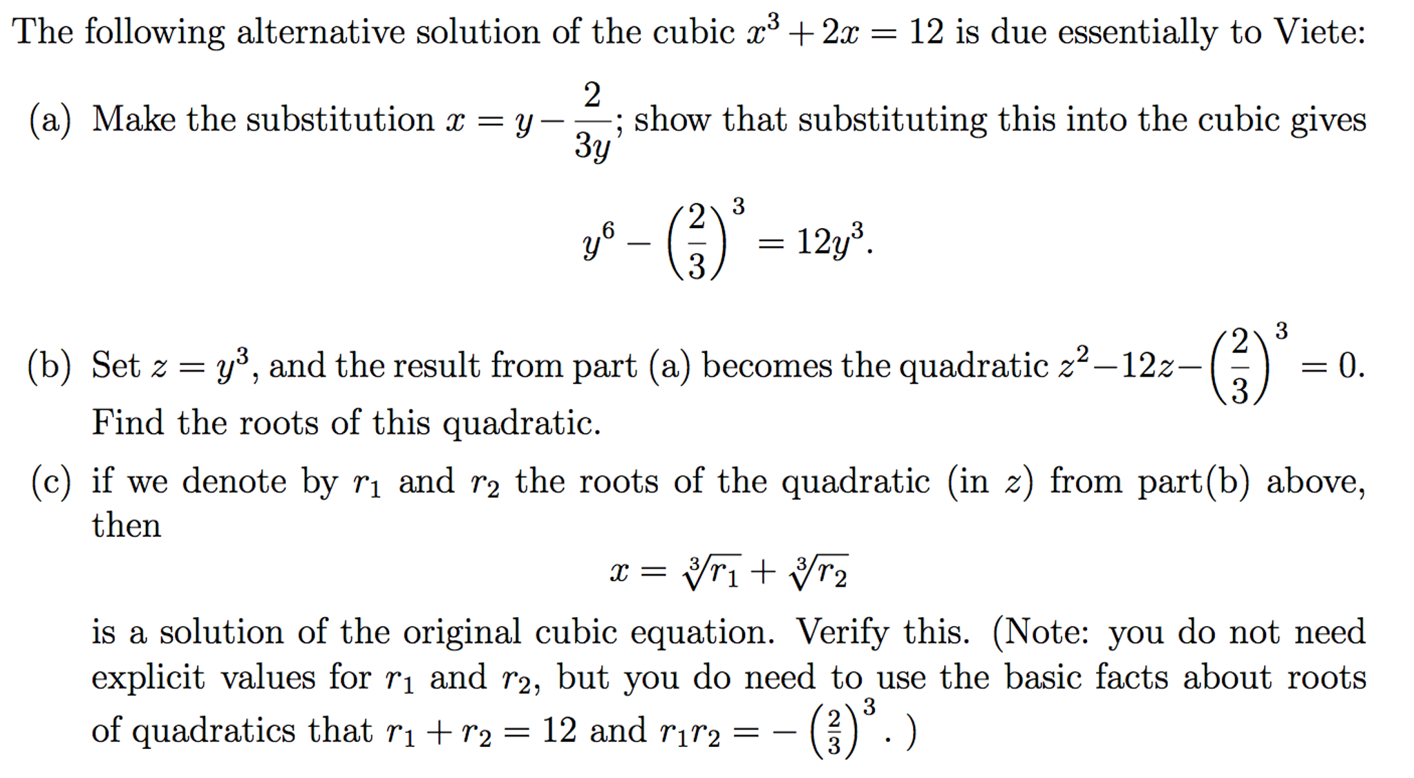Solved The following alternative solution of the cubic x^3 + | Chegg.com