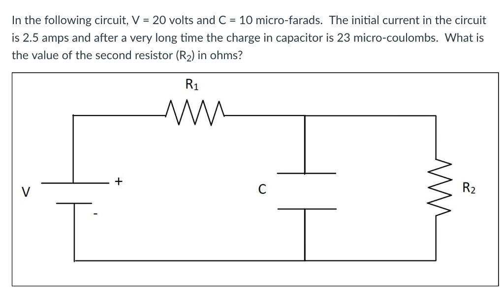 Solved In the following circuit, V = 20 volts and C = 10 | Chegg.com