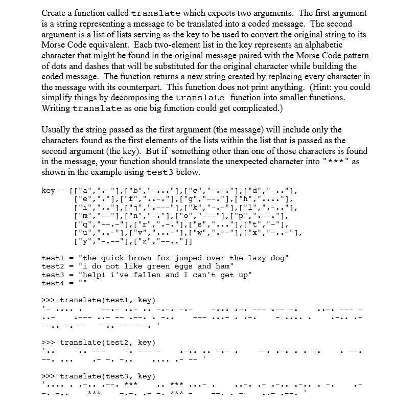 Solved Create A Function Called Translate Which Expects Two 7981